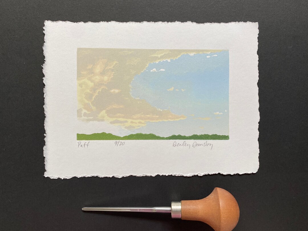 Puff, Limited Edition Reduction Lino Print, Cloud, Cloudscape - Etsy