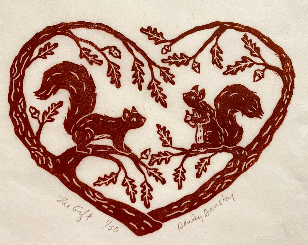 The Gift, Limited Edition Squirrel Lino Print - Etsy