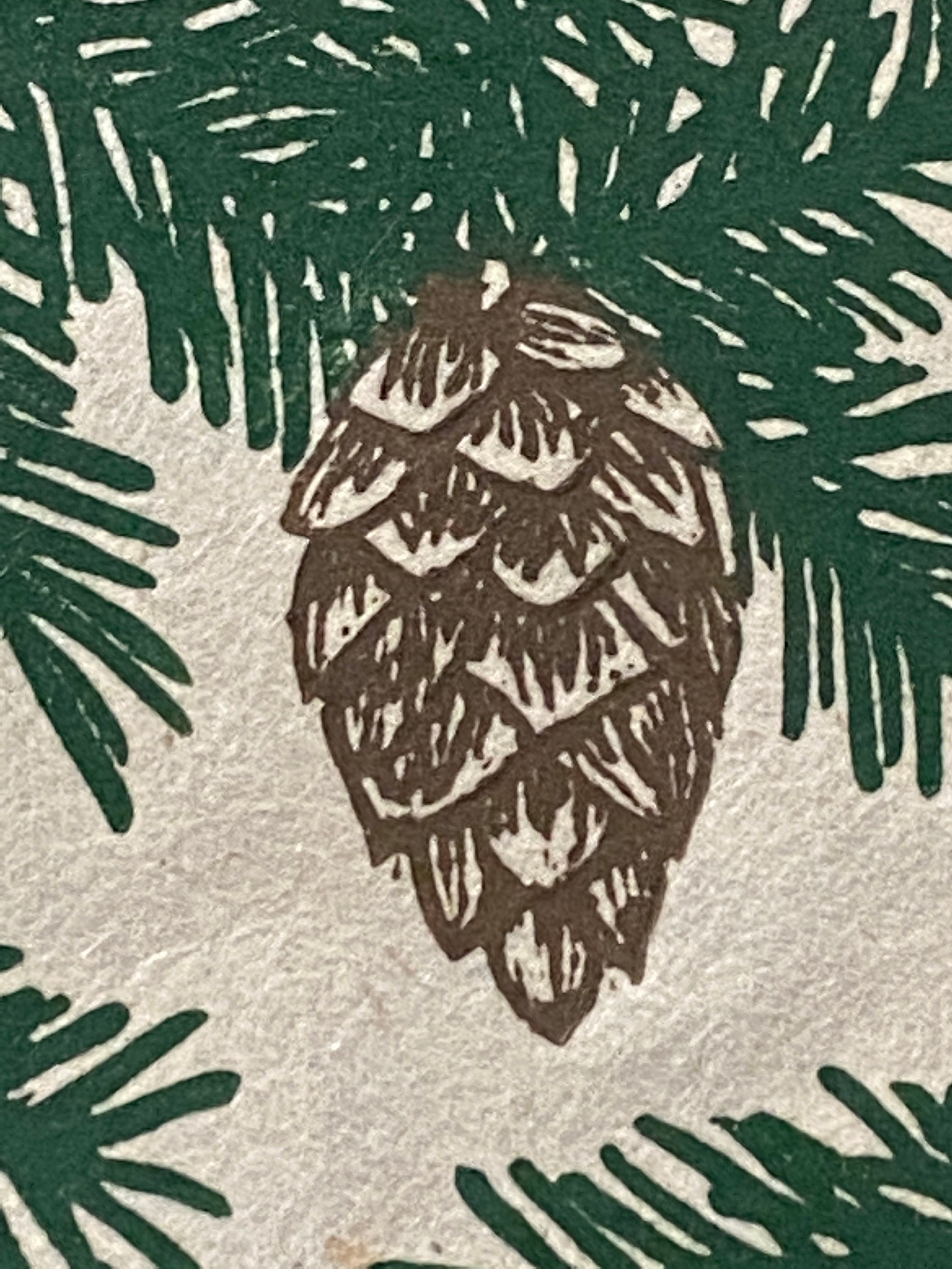 Fir Cone, Hand Printed Lino Block Print, Douglas Fir Tree - Etsy