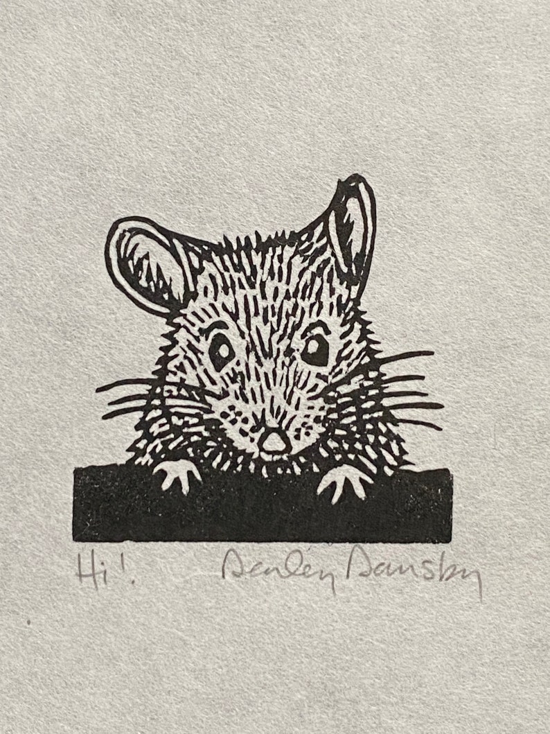 Hi Mouse Print Mini Print Lino Print Original Art - Etsy
