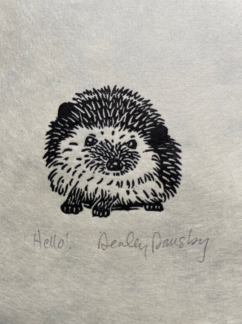 Hello Hedgehog Lino Print Handmade Print - Etsy