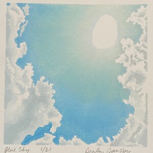 Blue Sky, Limited Edition Reduction Lino Print, Sky Scape, Clouds - Etsy