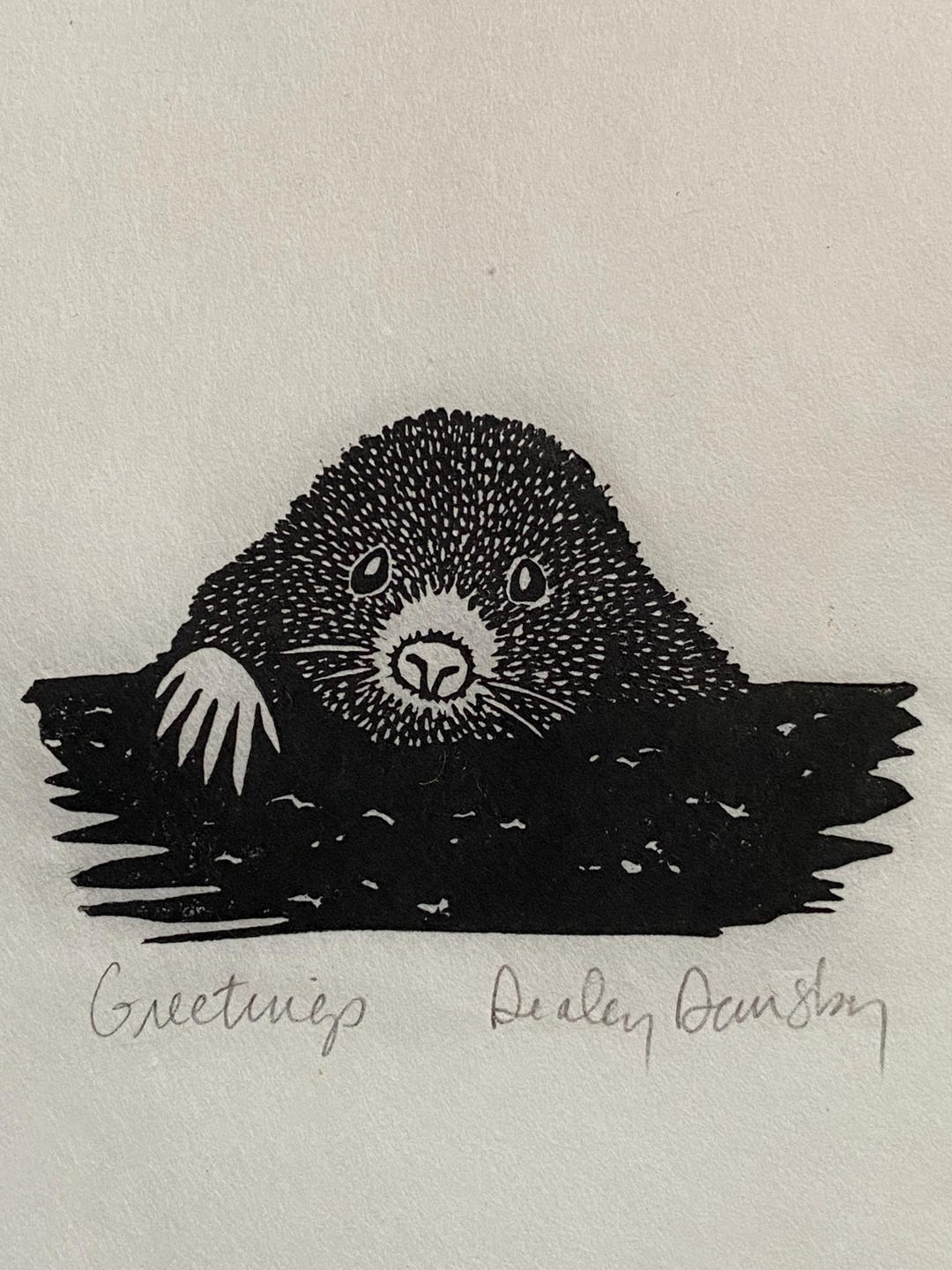 Mole Greetings Lino Print: Hand-carved Original Art (5x7) - Etsy