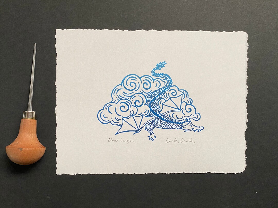 Cloud Dragon, Lino Print - Etsy