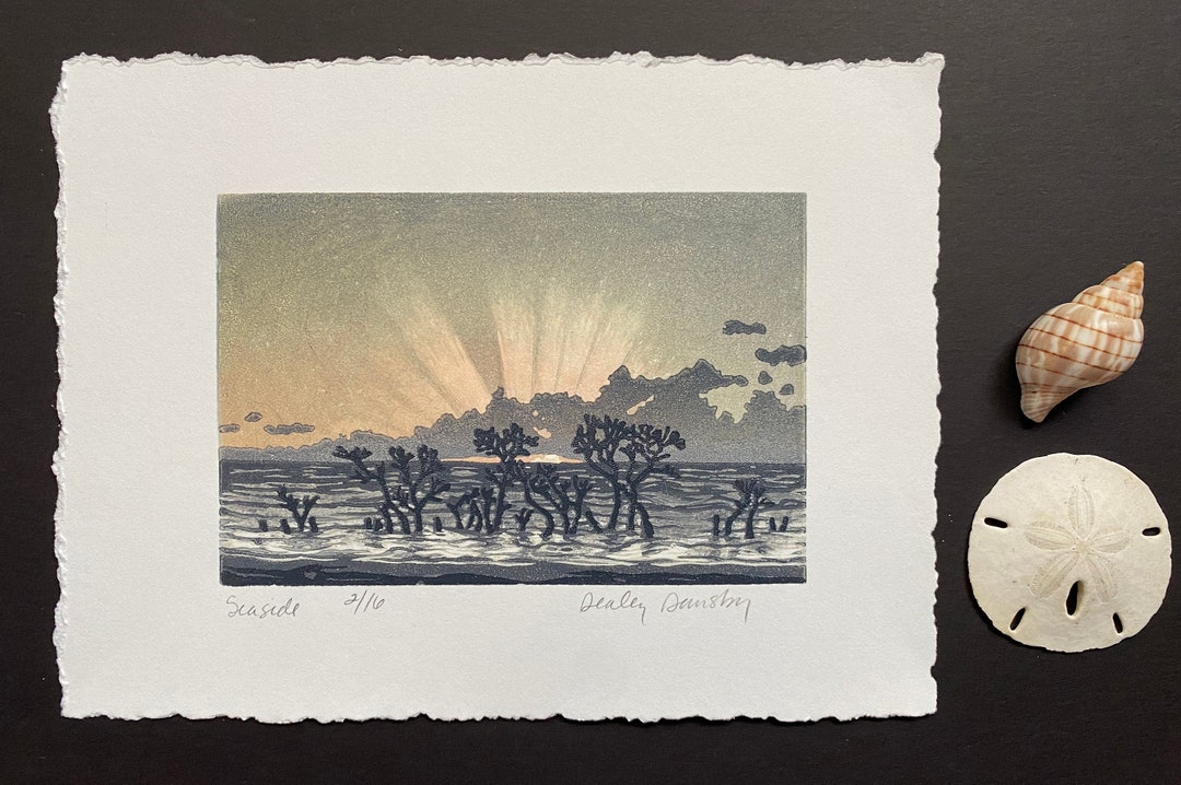 Seaside, Limited Edition Reduction Lino Print, Beach Lino Print - Etsy ...