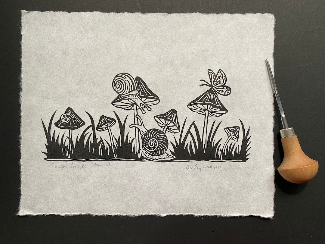 Garden Snails, Limited Edition Lino Print - Etsy