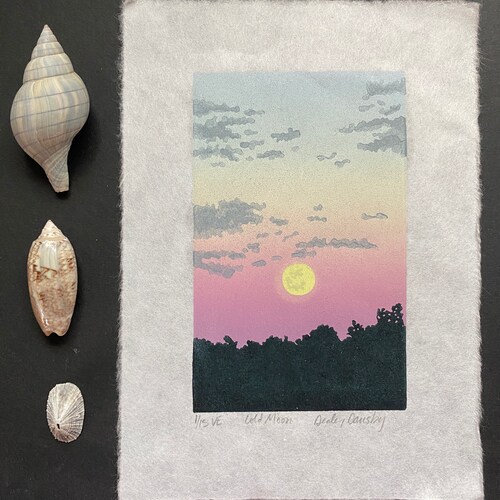 Full Moon Linocut Print - Etsy