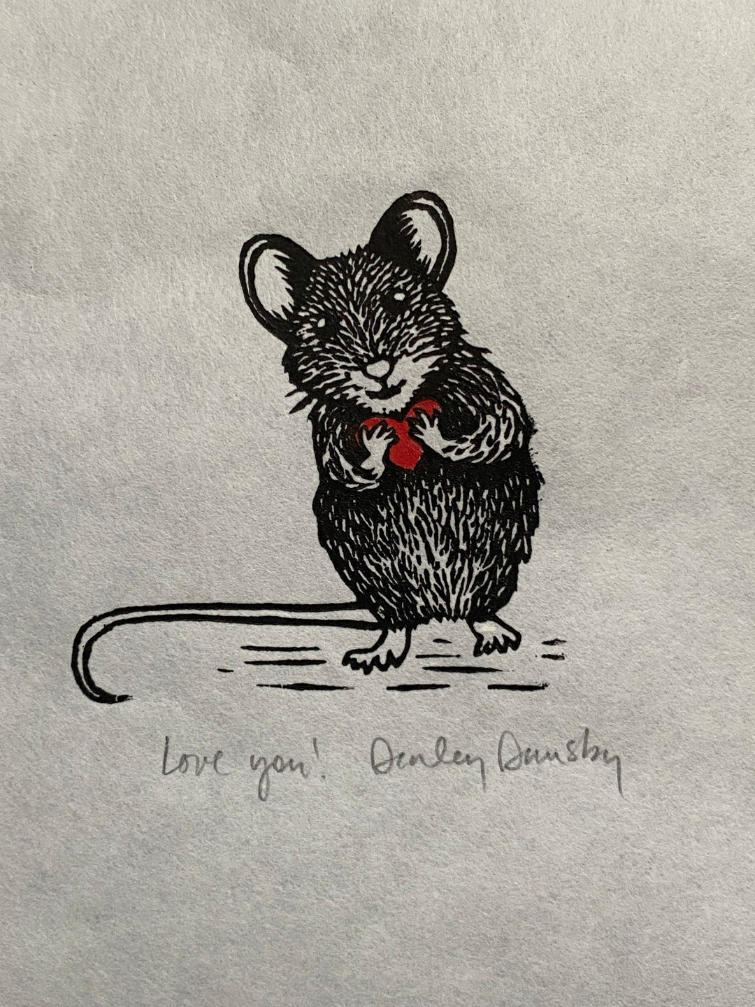 Love You, Mouse Print, Mini Print, Lino Print, Original Art - Etsy