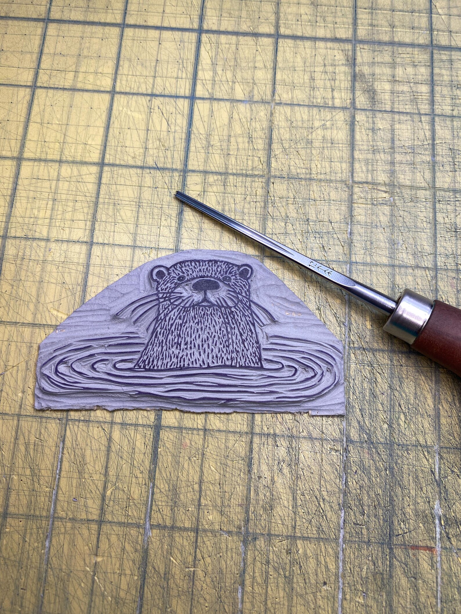 Otter Lino Print, Original Hand Printed Art, Mini Animal Gift - Etsy UK