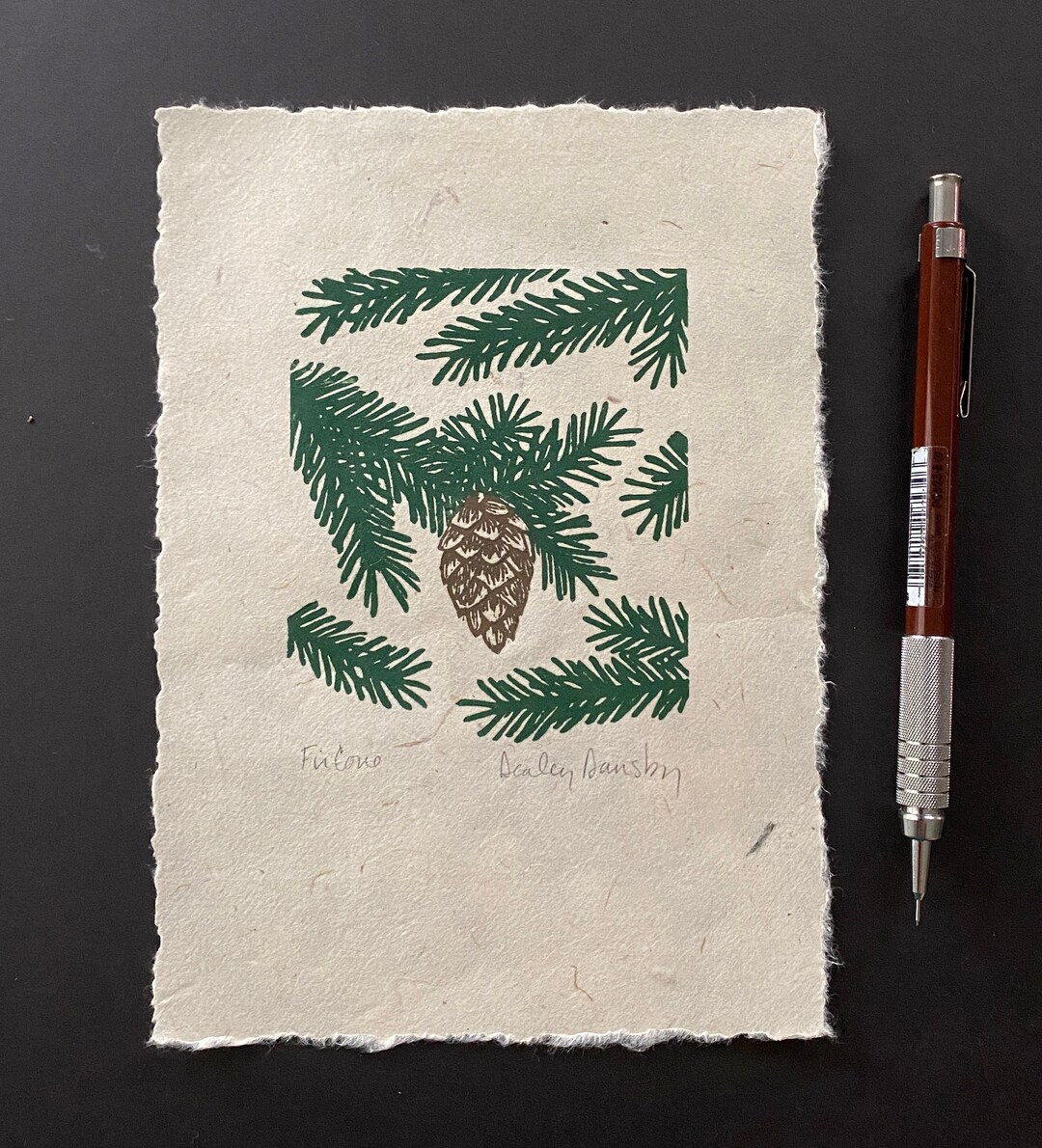 Fir Cone, Hand Printed Lino Block Print, Douglas Fir Tree - Etsy