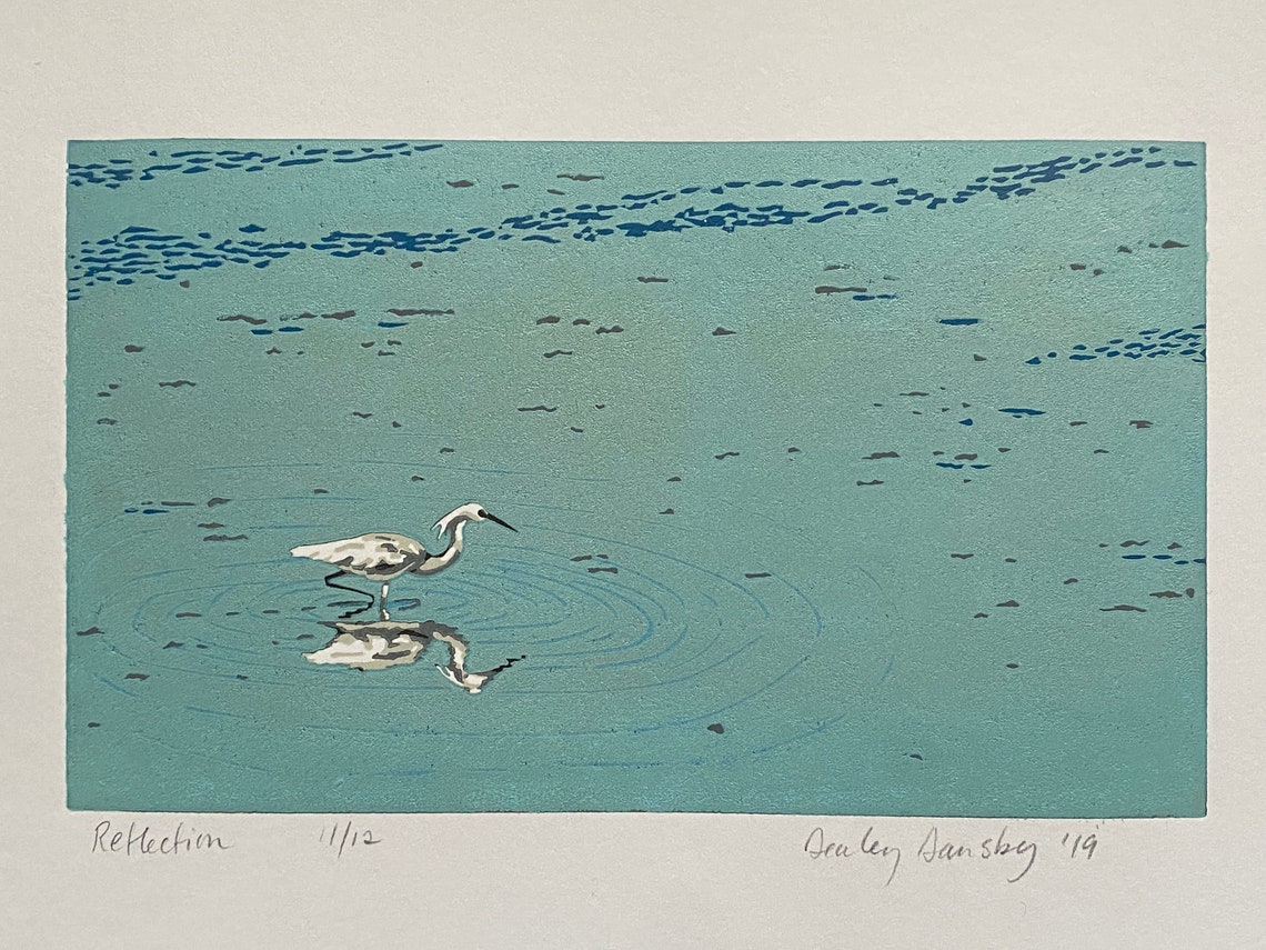 Egret Lino Print Reduction Print Limited Edition - Etsy