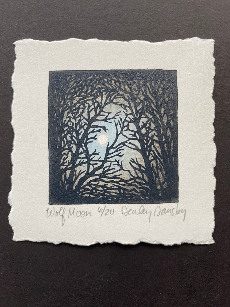 Wolf Moon, Limited Edition Reduction Lino Print, Full Moon - Etsy