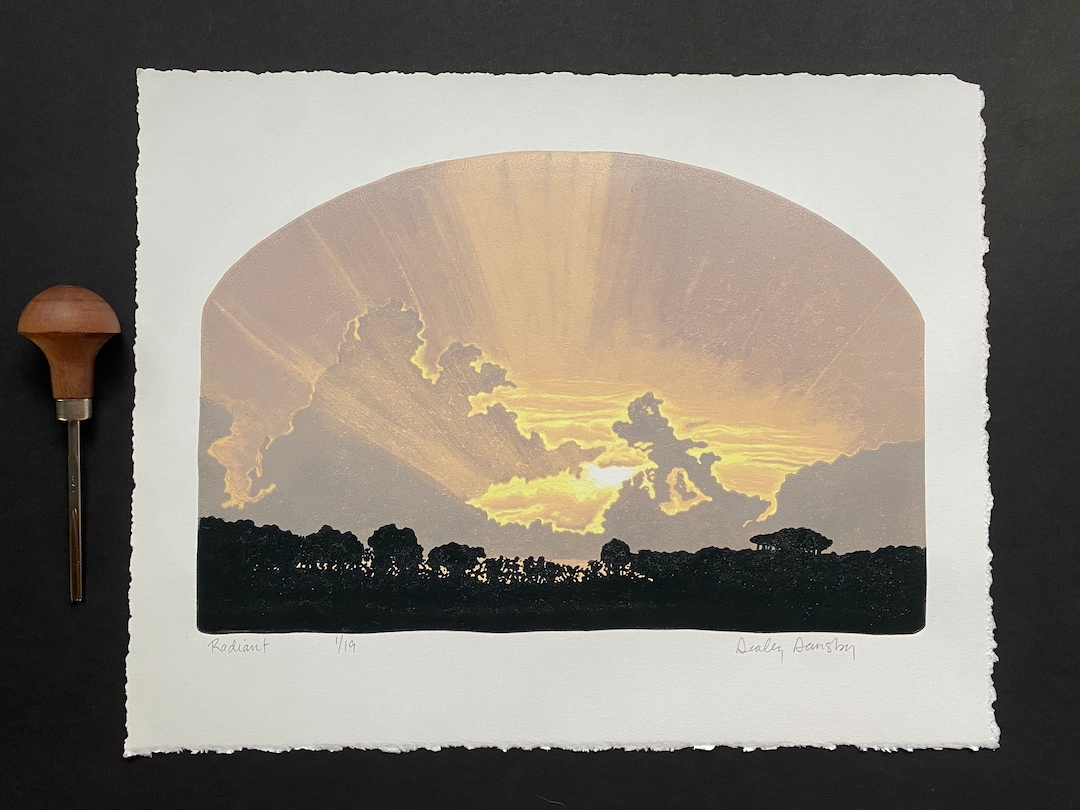 Radiant, Limited Edition Reduction Lino Print, Sunset, Sunrays - Etsy