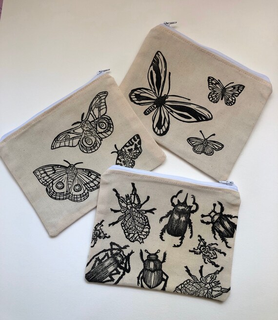 Butterfly Moth or Beetle Print Zipper Pouch/ Pencil Case/ | Etsy