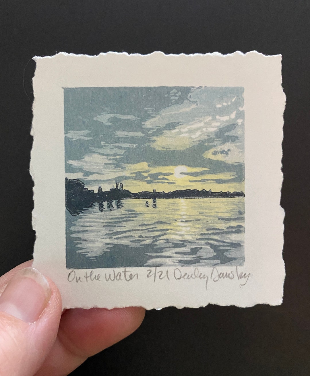 On the Water, Limited Edition Reduction Lino Print, Sunset, Reflection ...