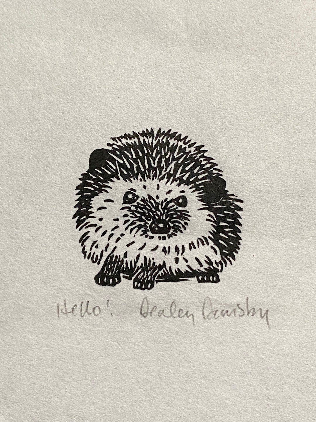 Hello! Hedgehog Lino Print, Handmade Print - Etsy