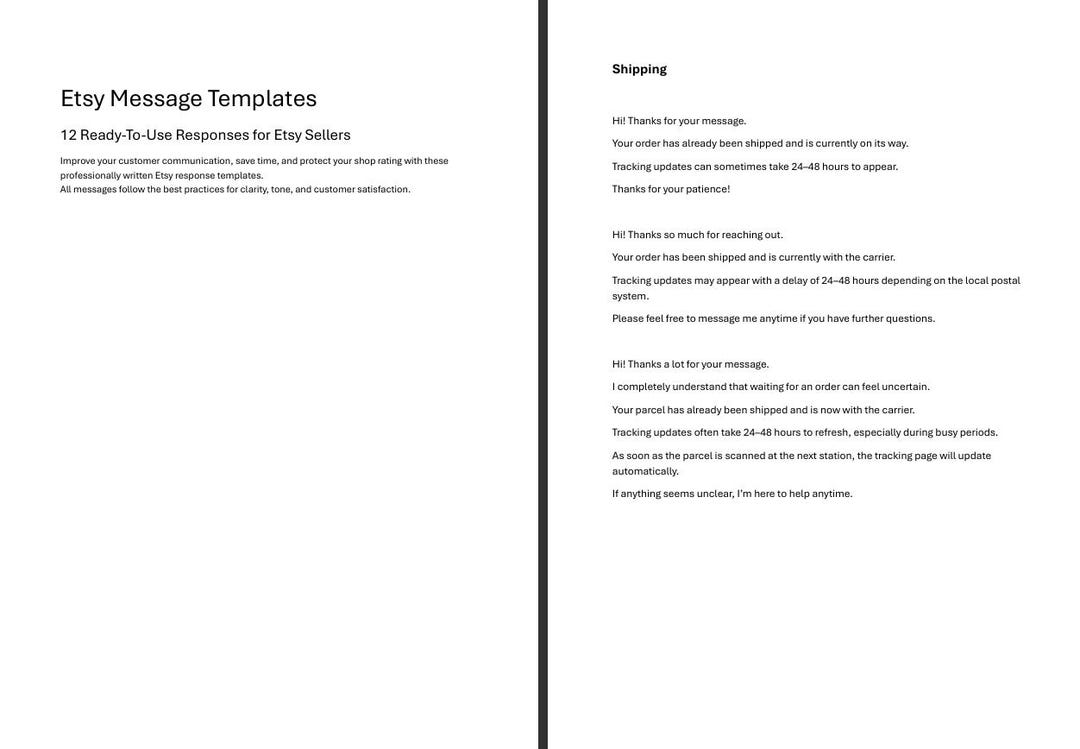 Etsy Message Templates | 12 Customer Service Replies | Auto-reply ...