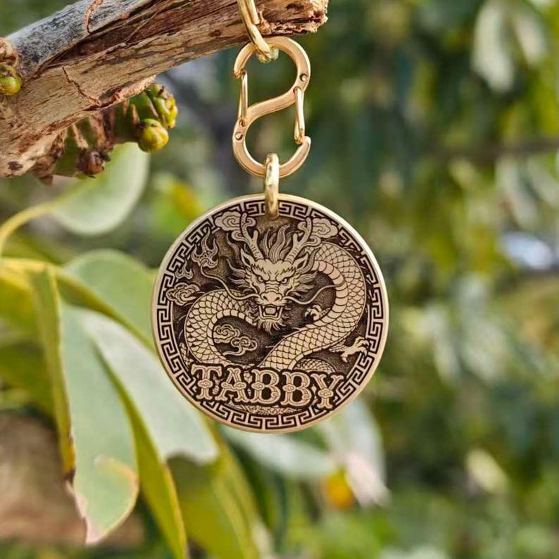 Personalized Chinese Dragon Laser Engraved Pet ID Tag - Dog Cat Name ...