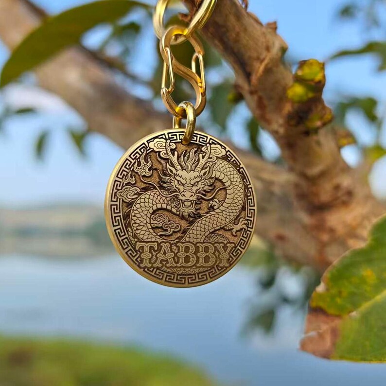 Personalized Chinese Dragon Laser Engraved Pet ID Tag - Dog Cat Name ...