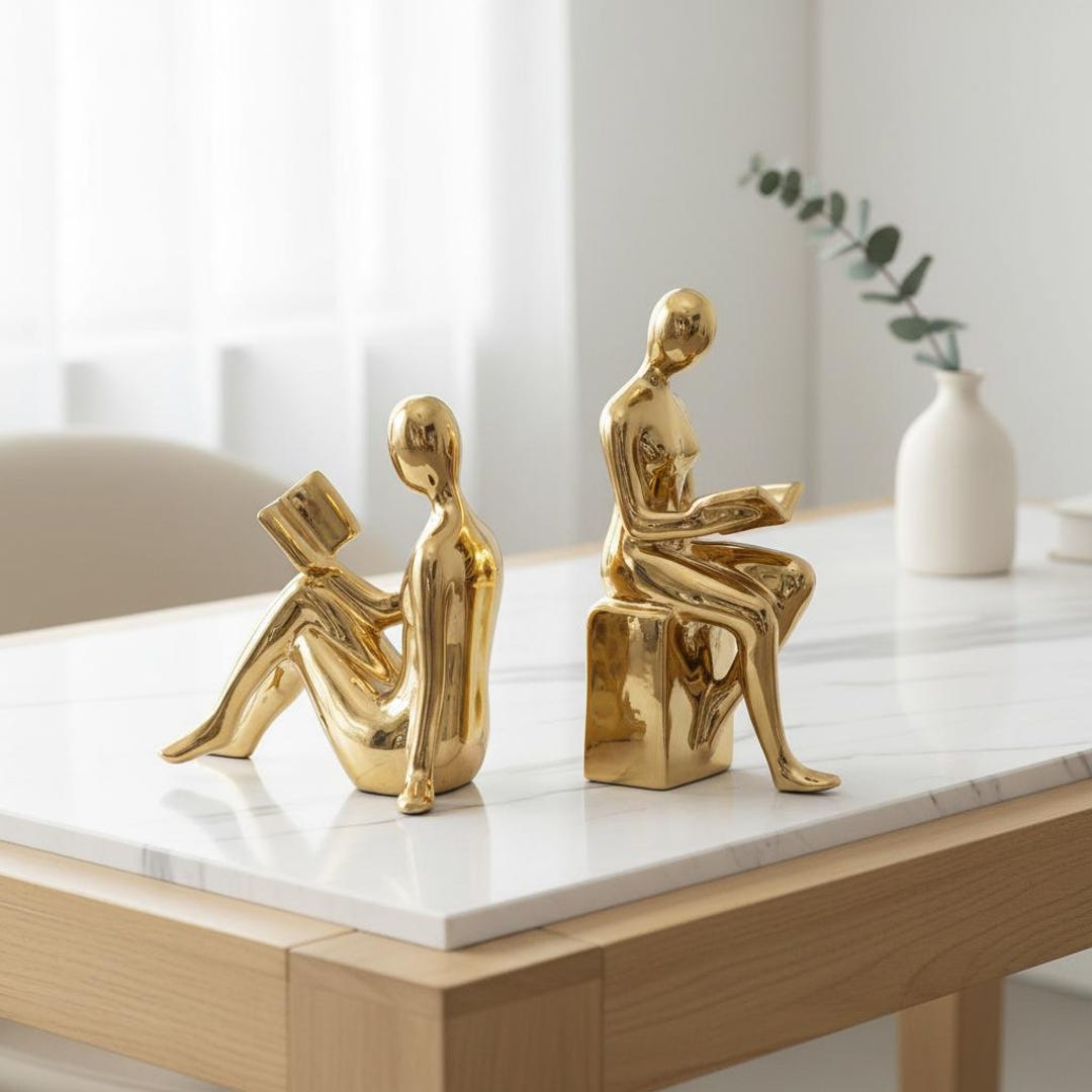 Ceramic Girl Sculpture Bookends – Artistic 2-piece Book Holder Set for ...