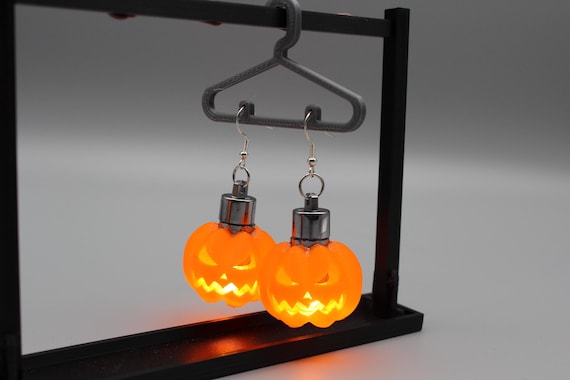 3d Printed Pumpkin Jack O Lantern Earrings With Lights Etsy