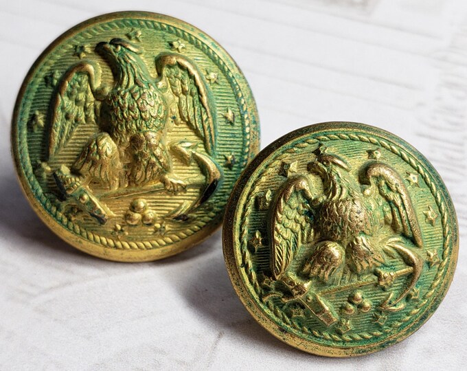 2 Vintage WWII United States US Navy Brass Military Uniform Buttons ...