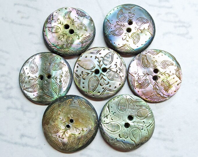 Set of 7 Antique Engraved Pearl Oyster Shell Paisley Buttons ~ 11/16 ...
