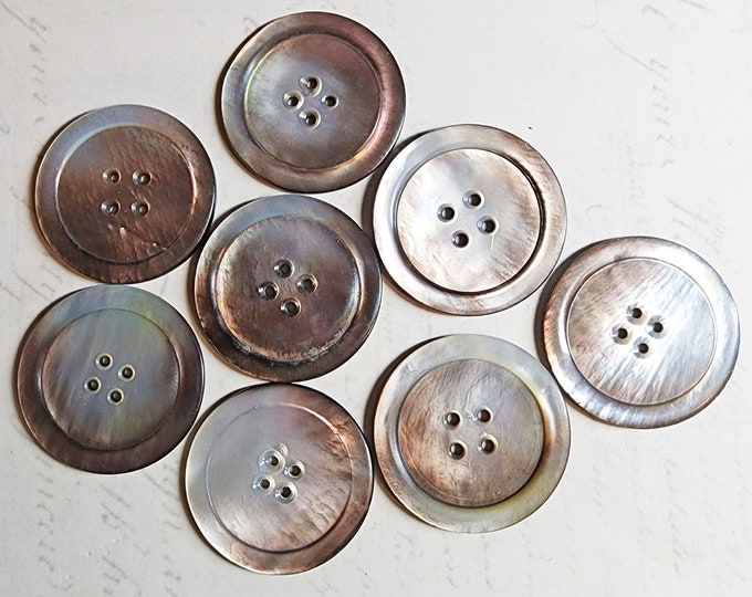 Excellent Set of 8 Large Carved Antique Smoky Oyster Shell Coat Buttons ...