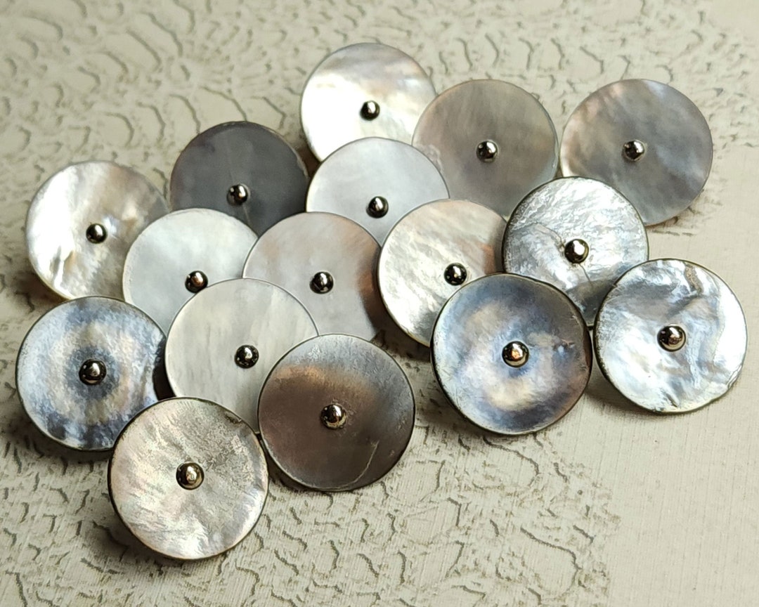 16 Vintage Smoky Silver Gray Pearl Oyster Shell Pin Shank Buttons ...