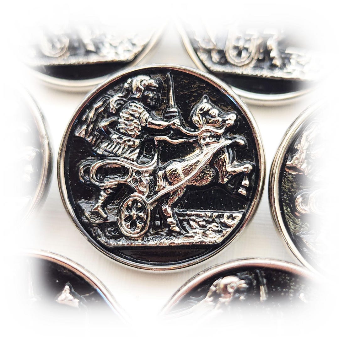 Ben Hur Roman Charioteer ~ 7 Vintage Black Glass Picture Buttons W ...