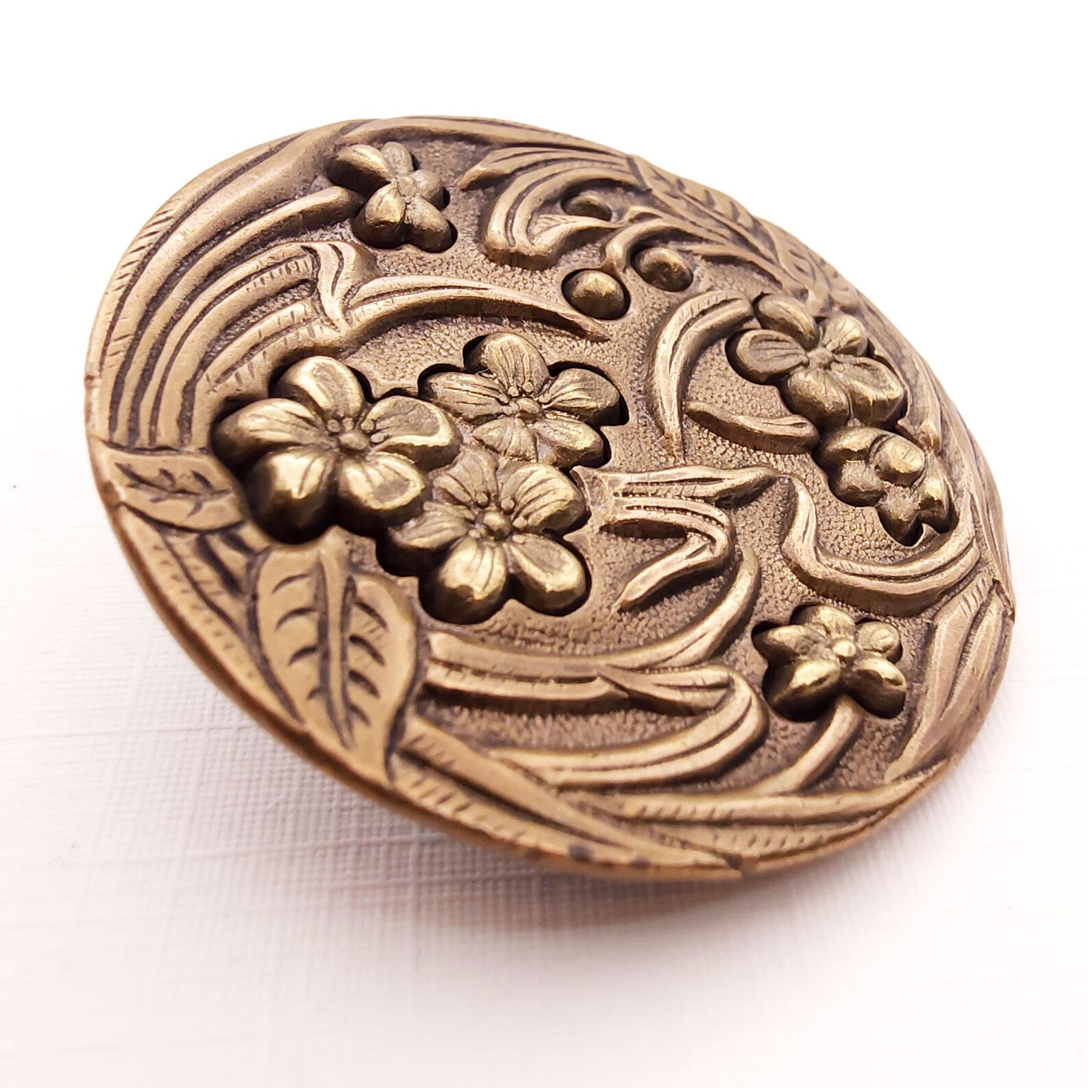 Large Antique Stamped Brass Flower Picture Button ~ Just Under 1-7/16 ...