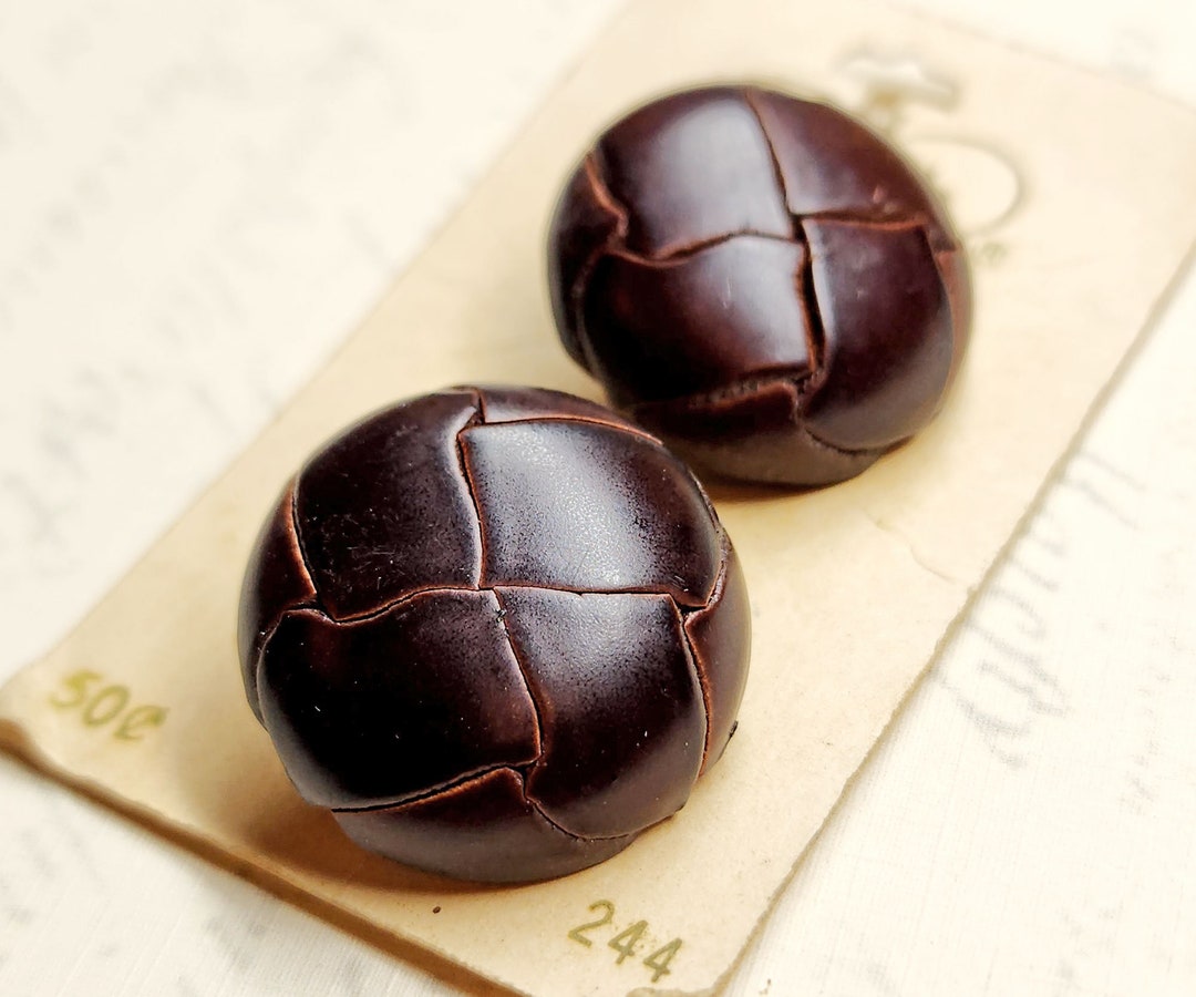 2 Vintage Faux Leather Coat Buttons Original La Mode Buttons Card 1-1/8 ...