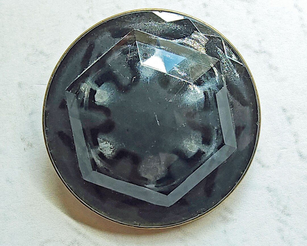 Huge Antique DUG Button Hexagon Design Under Faceted Glass in Brass ...