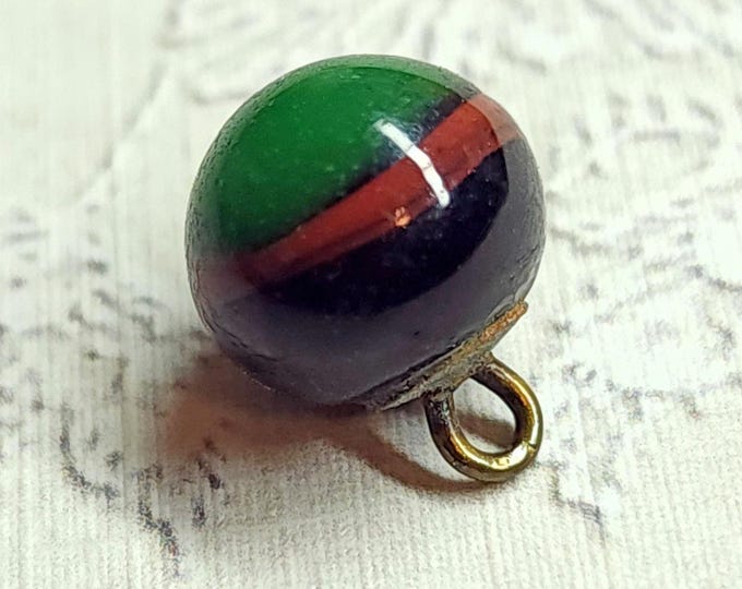 Antique Layered Glass Ball Button ~ Black Base W/ Green Cap and Red ...