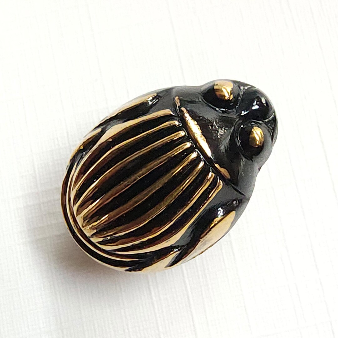 Realistic Black Glass Scarab Beetle Button ~ Gold Luster Accent ~ 3/4 ...