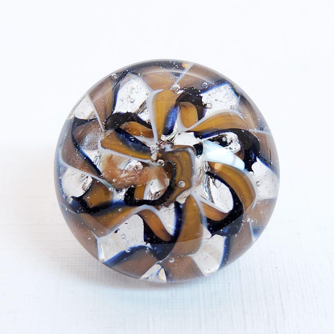 Vintage Jacques Israel Glass Paperweight Studio Button ~ Black Brown ...