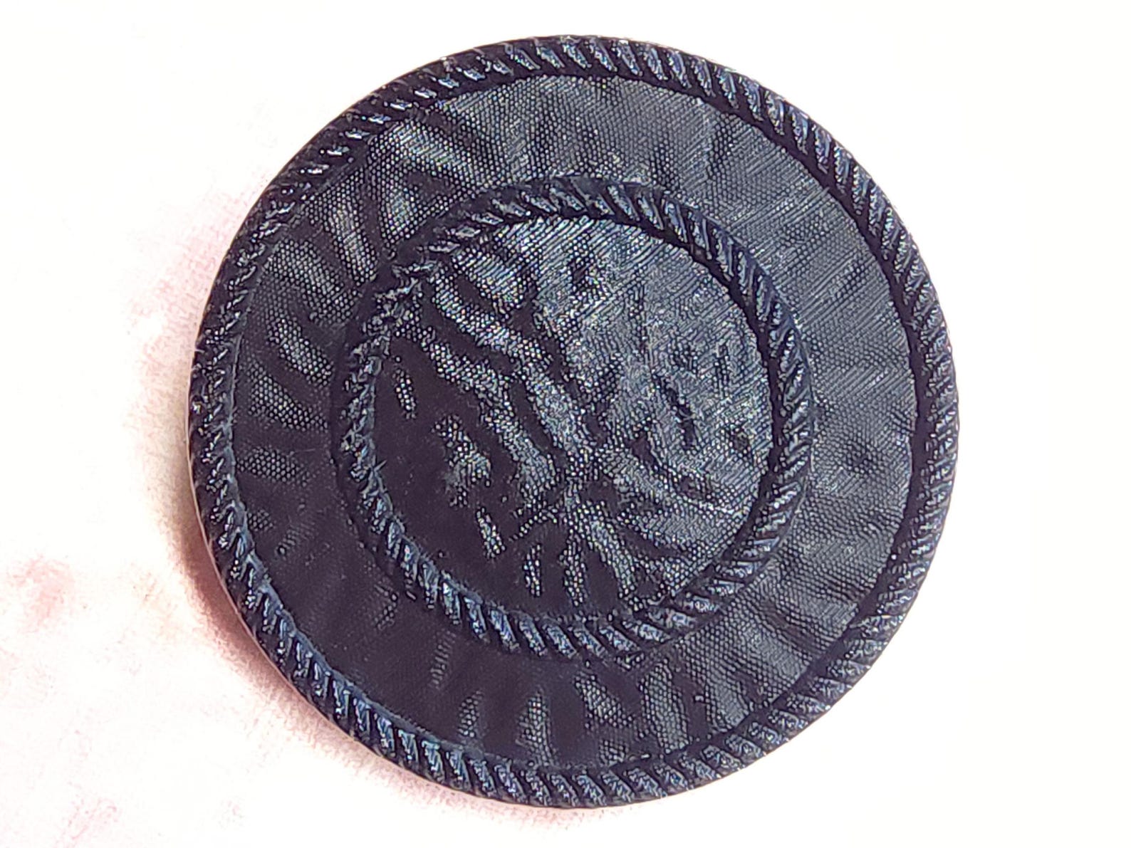 Large Antique Black Glass Sewing Button ~ Rippled Silk Imitation Fabric ...