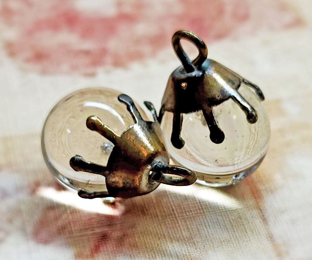 Striking Set of 2 Antique Clear Colorless Glass Ball Buttons ...