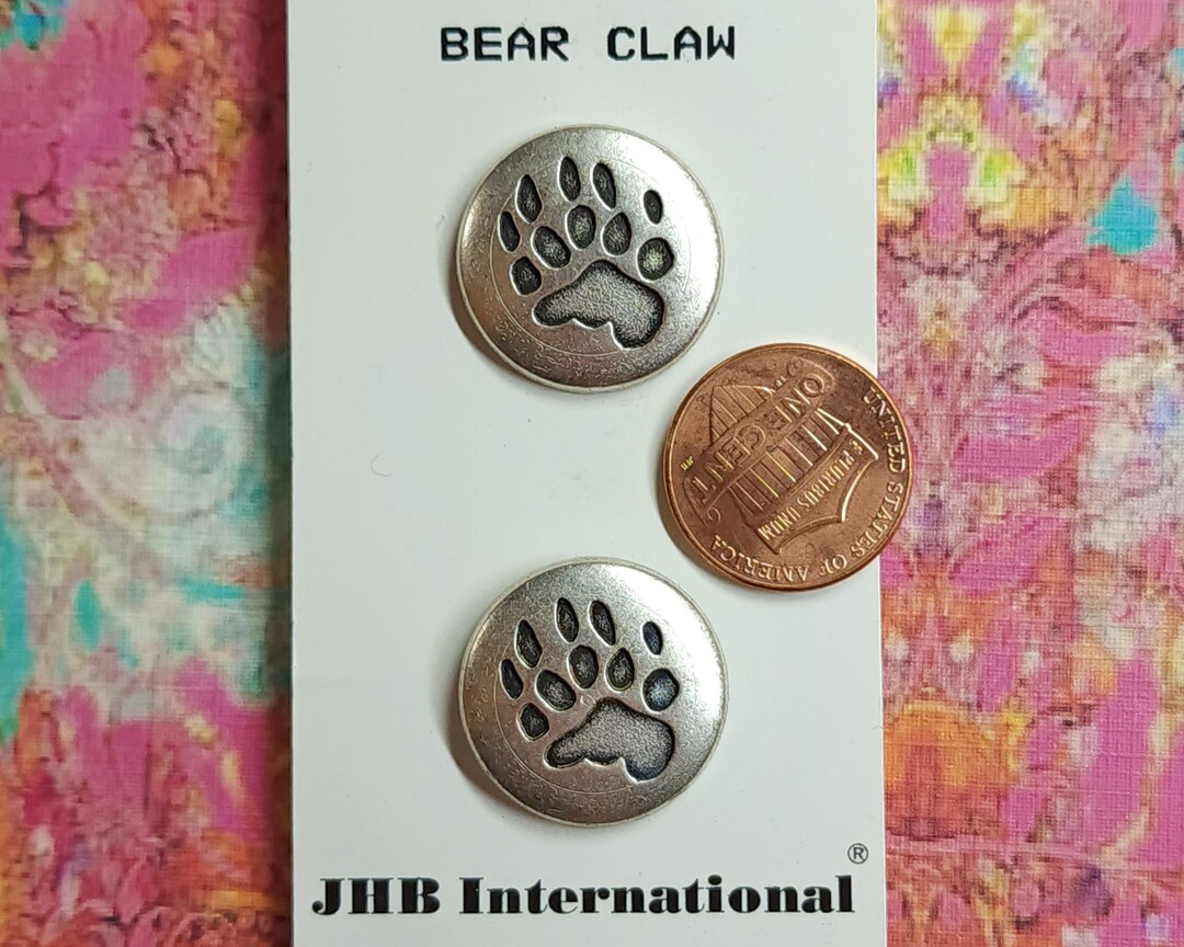 2 Vintage Bear Claw Paw Print Buttons ~ Silver Tone Metal ~ Original ...