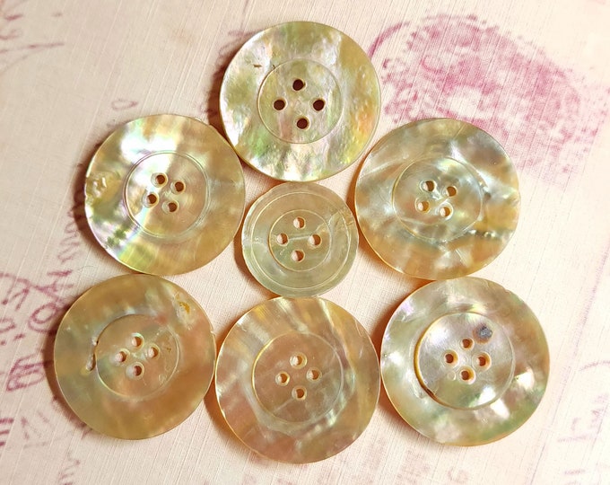 Striking Set of 7 Antique Abalone Shell Buttons Mother of Pearl MOP W ...