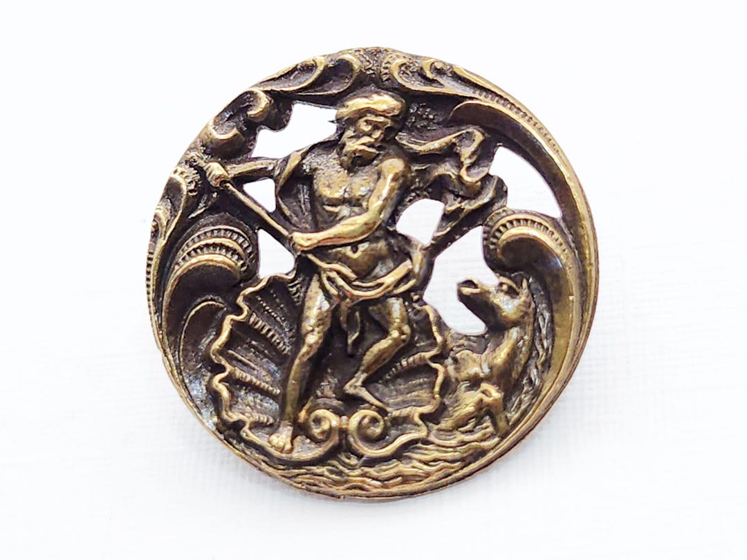 Neptune Poseidon W/ Trident in Seashell Drawn by Sea Horse ~ Antique 1 ...