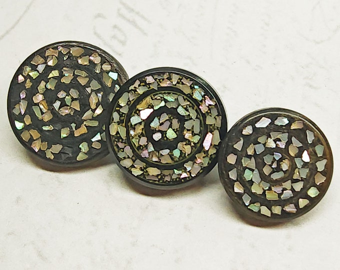 3 Antique French Black Horn Buttons ~ Concentric Circles of Inlaid ...