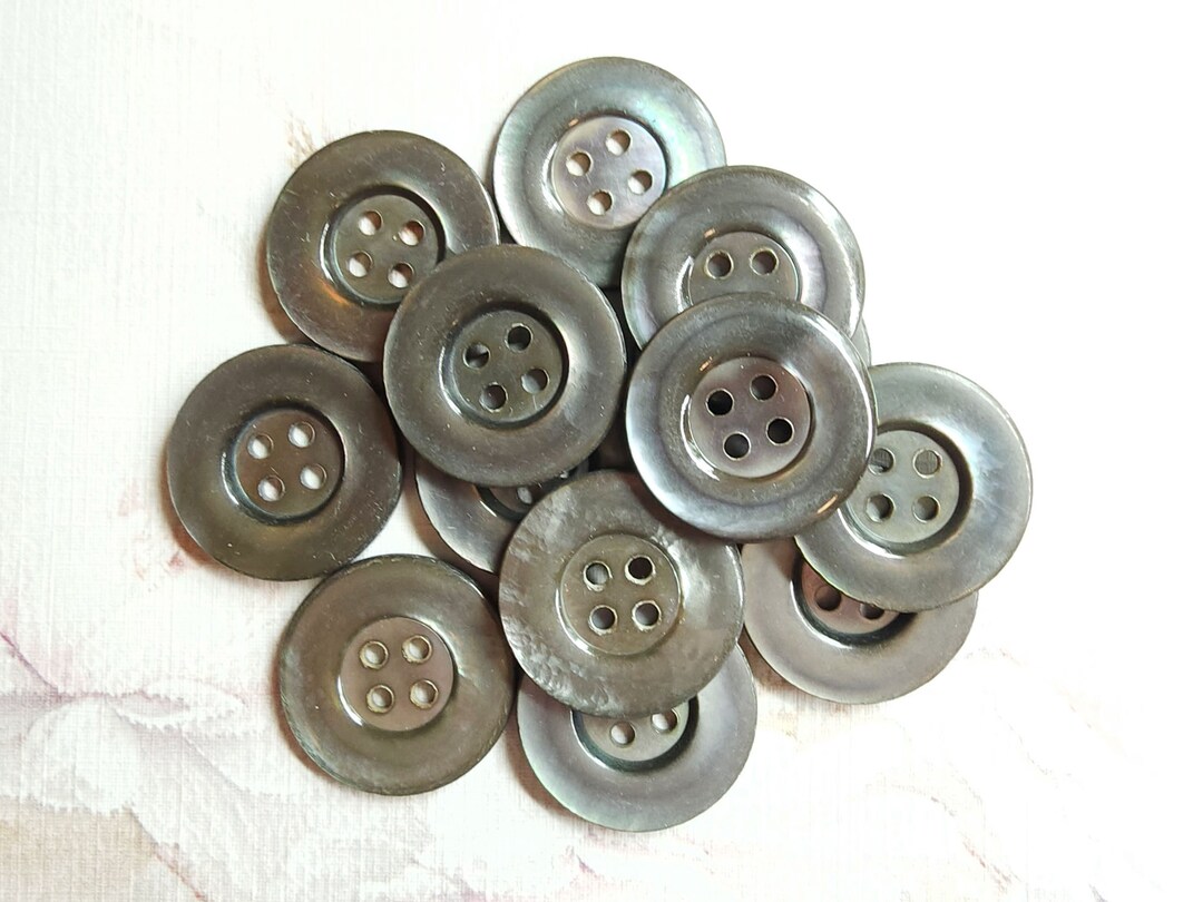 Nice Set of 13 Vintage 1940s Smoky Silver Gray Oyster Shell Sewing ...