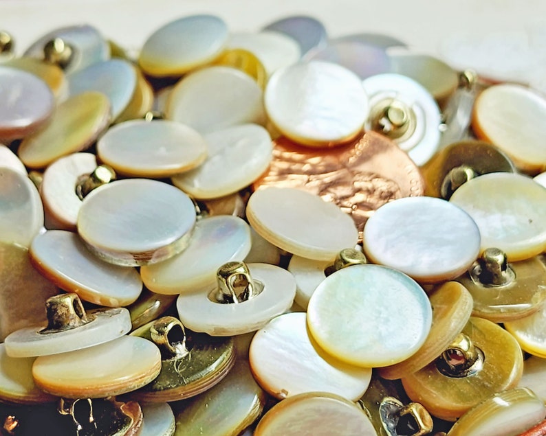 Vintage 1940s Mother of Pearl Shell MOP Sewing Buttons W/ Brass Shank ...