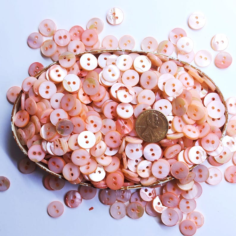 Set of 10 Peach Pink Mother of Pearl Sewing Buttons ~ Dyed Genuine MOP ...