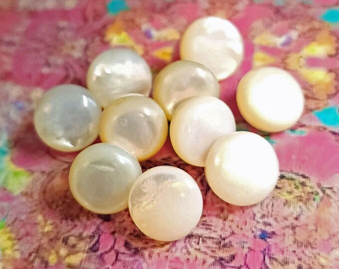 10 Antique "squashed" Semi Ball Shape Mother of Pearl Charmstring ...