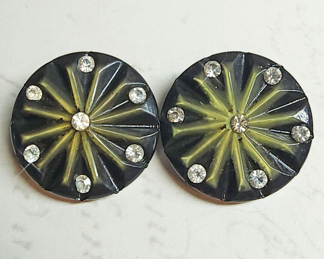 2 Vintage Jeweled Celluloid Coat Buttons Spoked Starburst W/ Paste ...