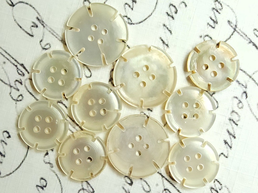 10 Antique Carved Mother of Pearl Shell MOP Sewing Buttons Notched ...