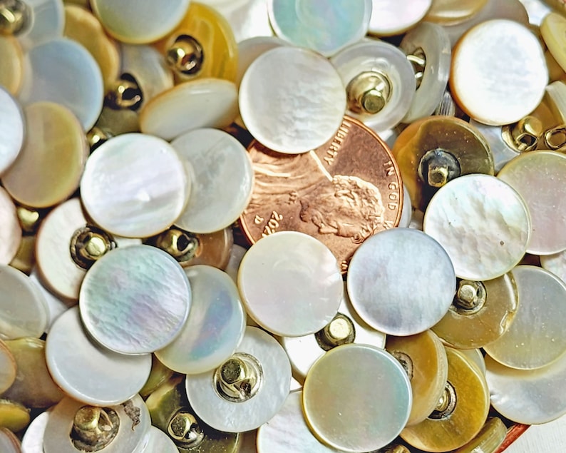 Vintage 1940s Mother of Pearl Shell MOP Sewing Buttons W/ Brass Shank ...
