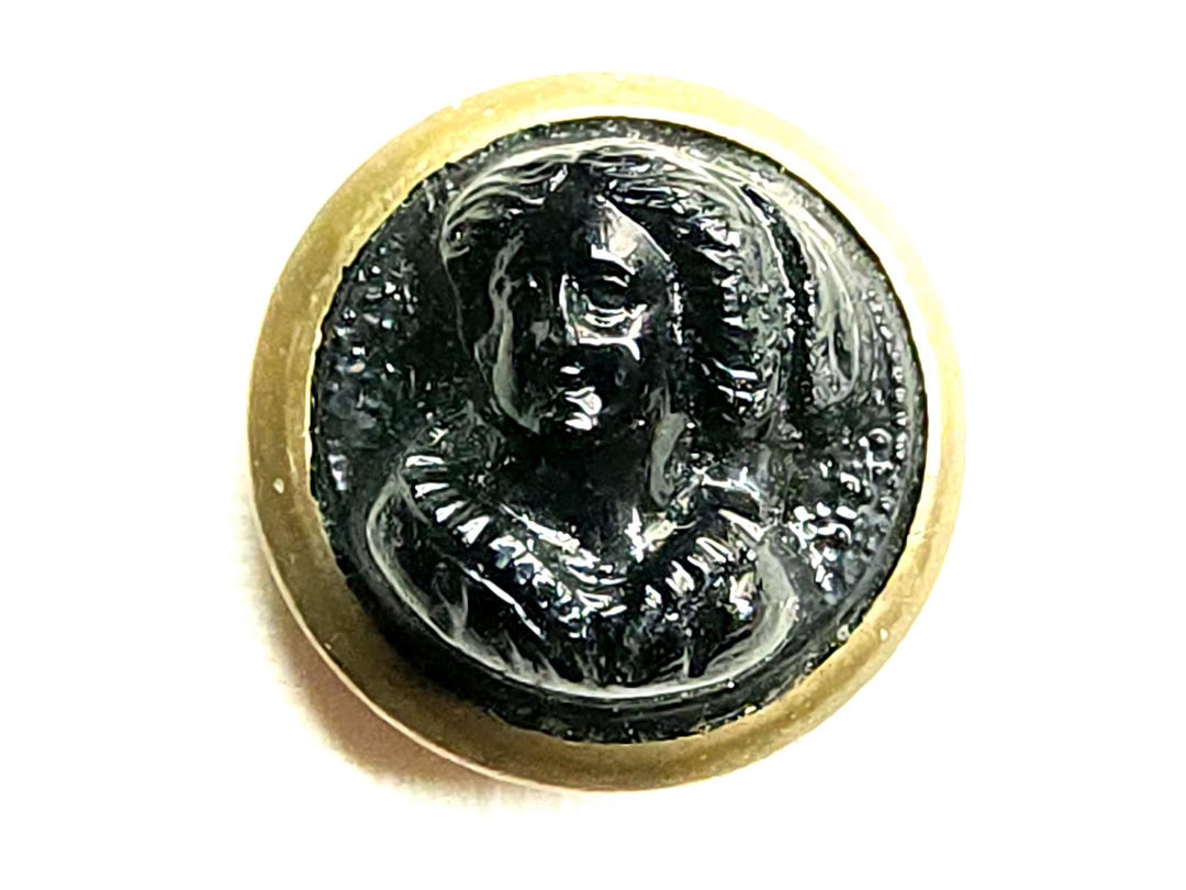 Antique Jenny Lind Waistcoat Button ~ Black Glass in Brass ~ Womans ...